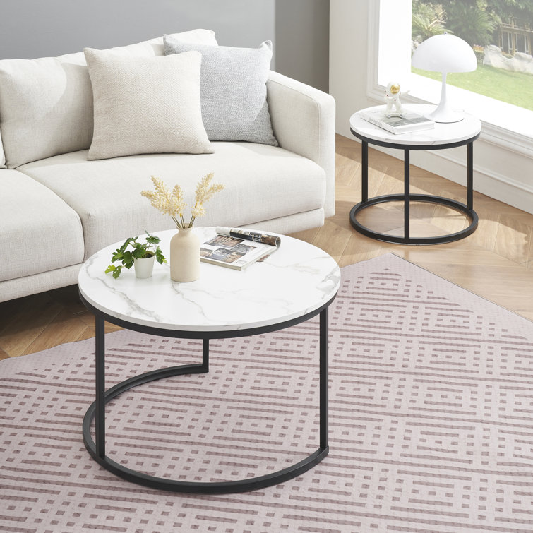 Nesting Coffee Table Set Of 2 Metal Freme Side End Tables For Living Room Bedroom For Apartment Small Place Modern Industrial Simple